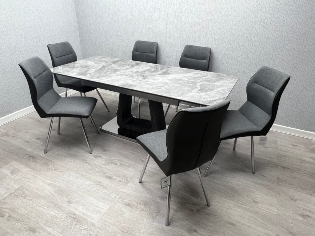 Zermatt Extendable Dining Table (160-200) (Grey Ceramic) with 6 Zermatt ...